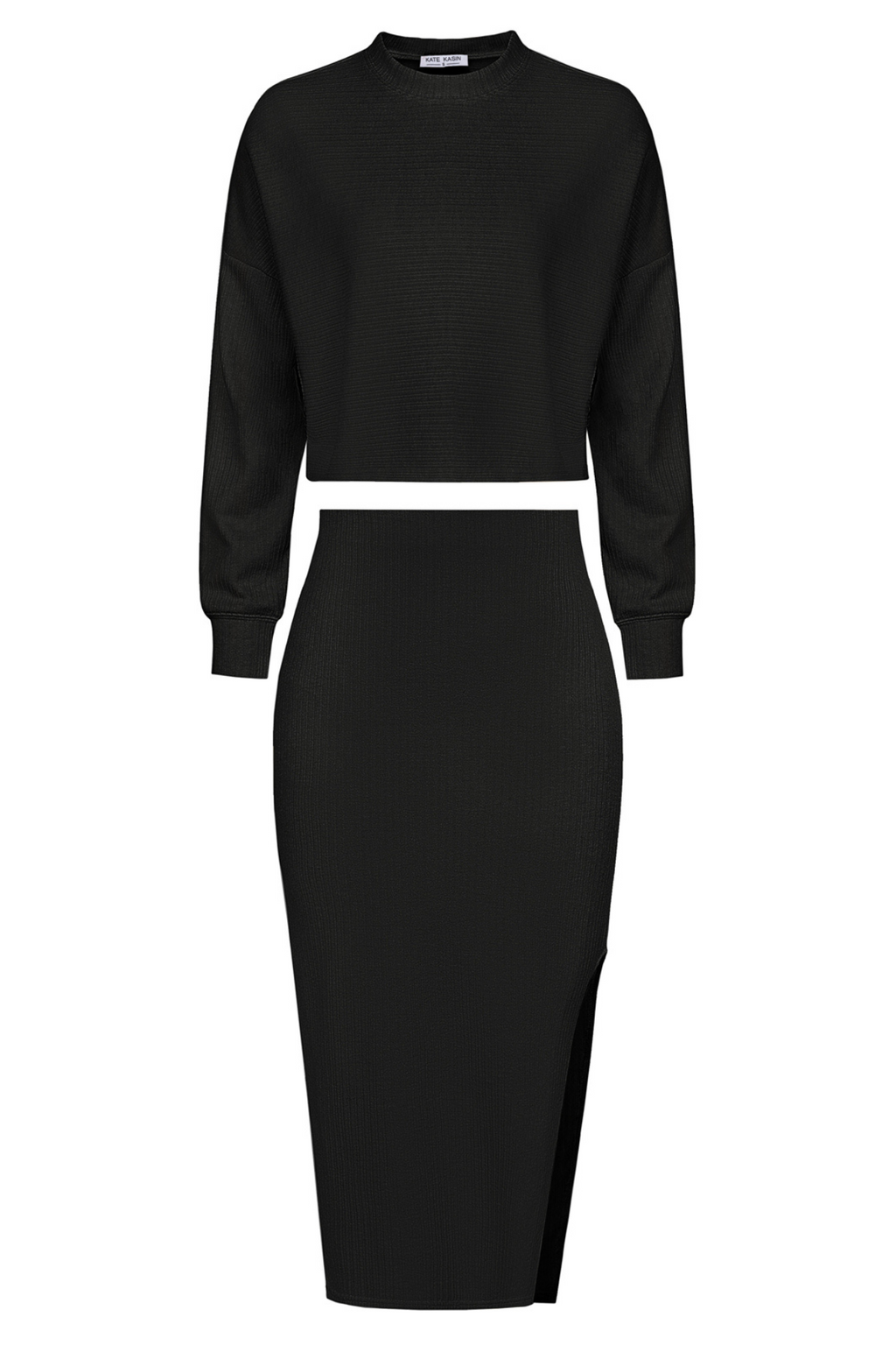 KK Women Outfits Long Sleeve Dropped Shoulder Cropped Tops+Left Slit S ...